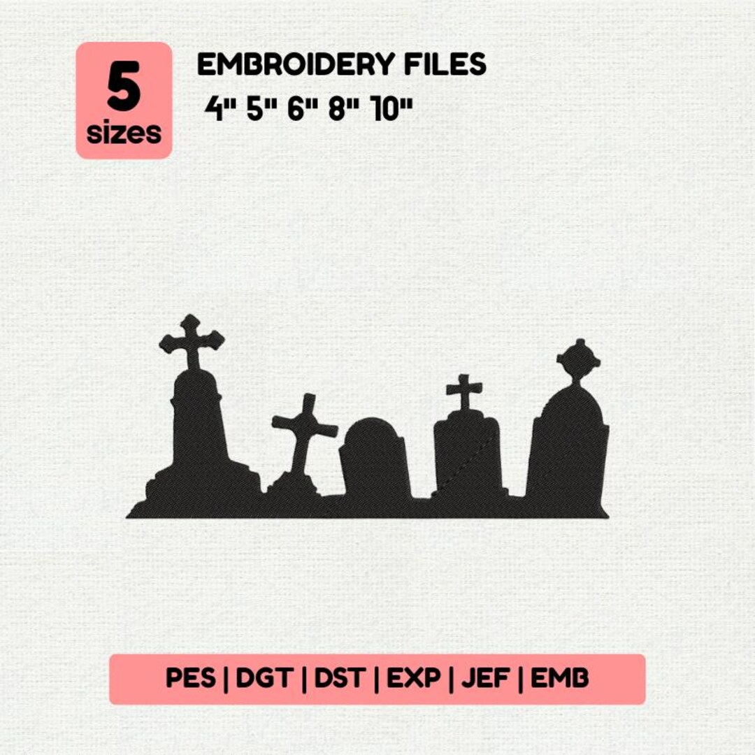 Graveyard Silhouette Embroidery Design, Spooky Tombstones Machine ...