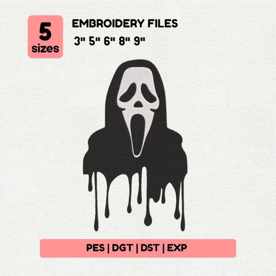 Melting Scream Face Embroidery Design, Horror Mask Halloween Pattern ...