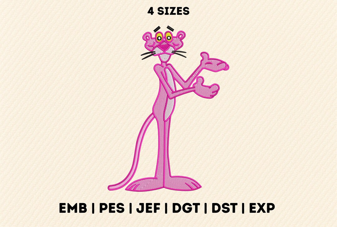 Pink Panther Machine Embroidery Design - Retro Cartoon Cat Applique for ...