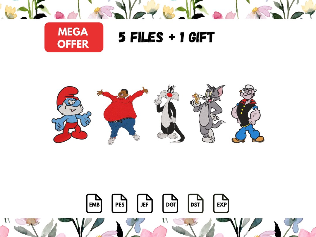 Retro Cartoons Embroidery Designs, Funny Kids Machine Embroidery Set, 4 ...