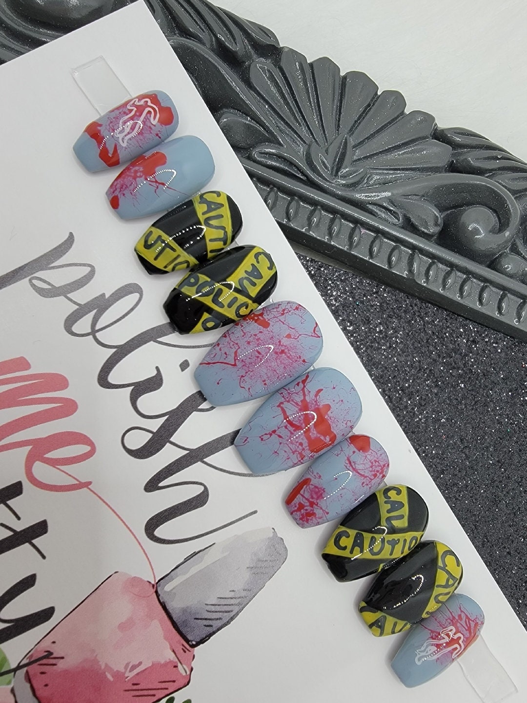 True Crime Addict, Police Tape Crime Scene Press on Nails, False, Fake ...