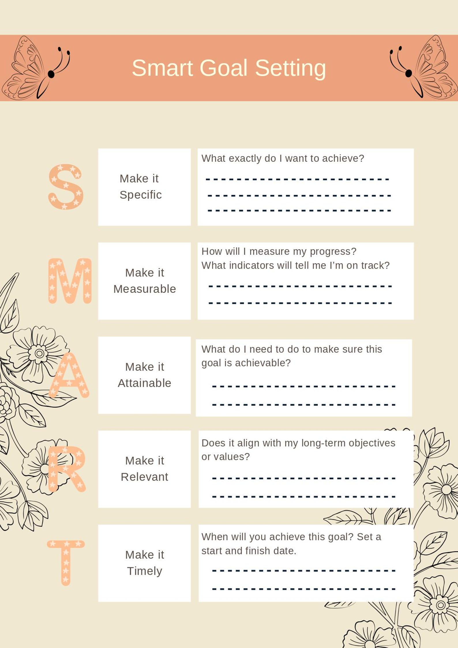 SMART Goal Setting Worksheet | Goal Planner | Productivity Tracker ...