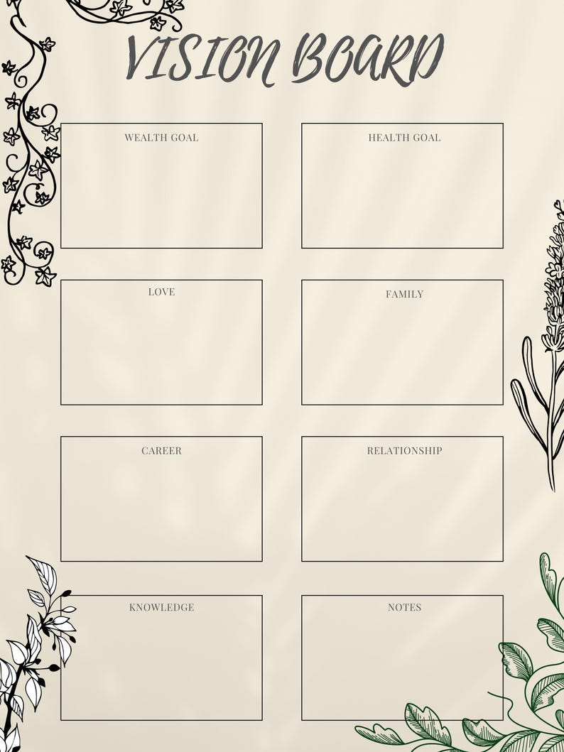 Minimalist Vision Board Poster | Clean and Simple Goal-setting Template ...