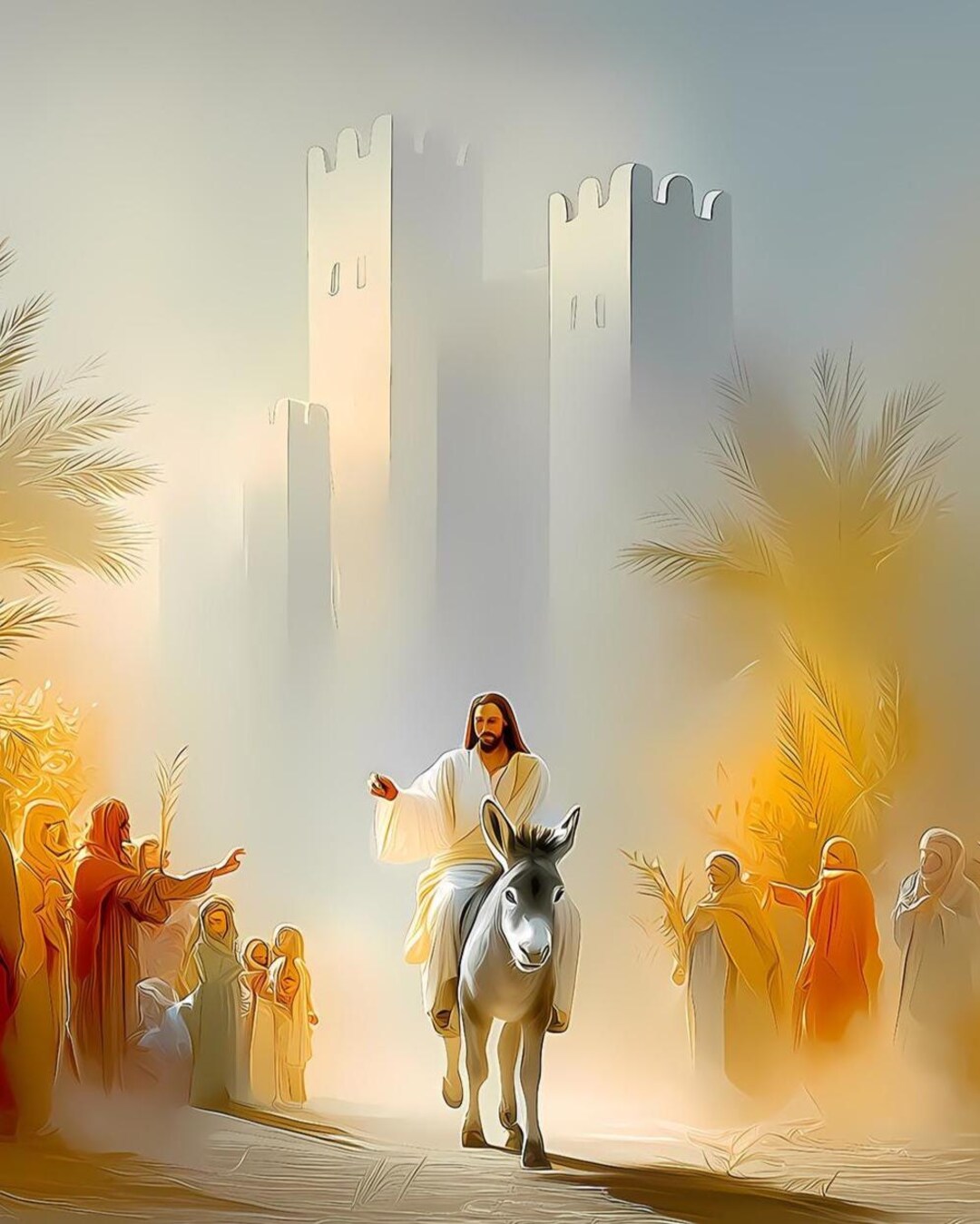 Palm Sunday Art – Jesus Riding Donkey, Hosanna Revival (digital ...