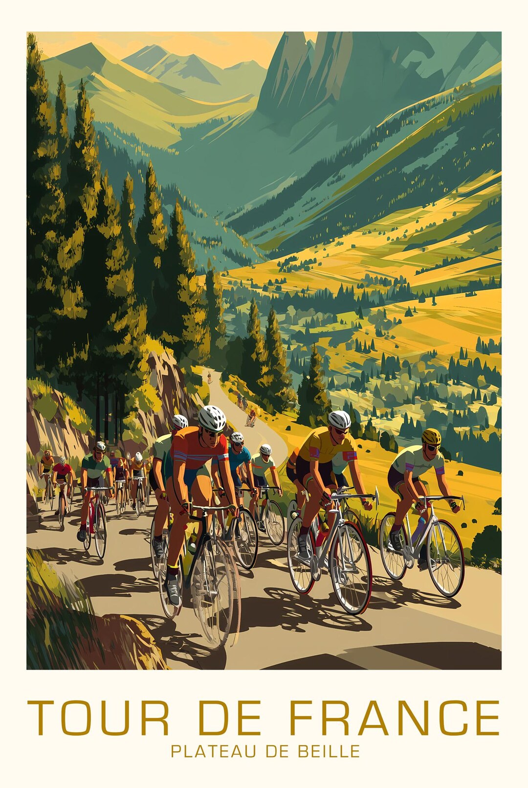 Tour De France Cycling Art Print – Vintage Road Bike Poster (digital ...