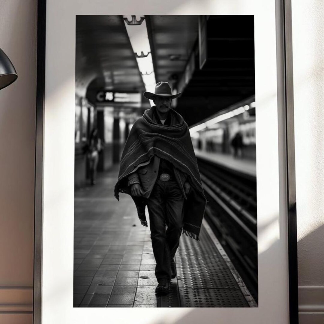 Cowboy Subway Western Wall Art | Masculine Man Cave Decor Digital Print ...