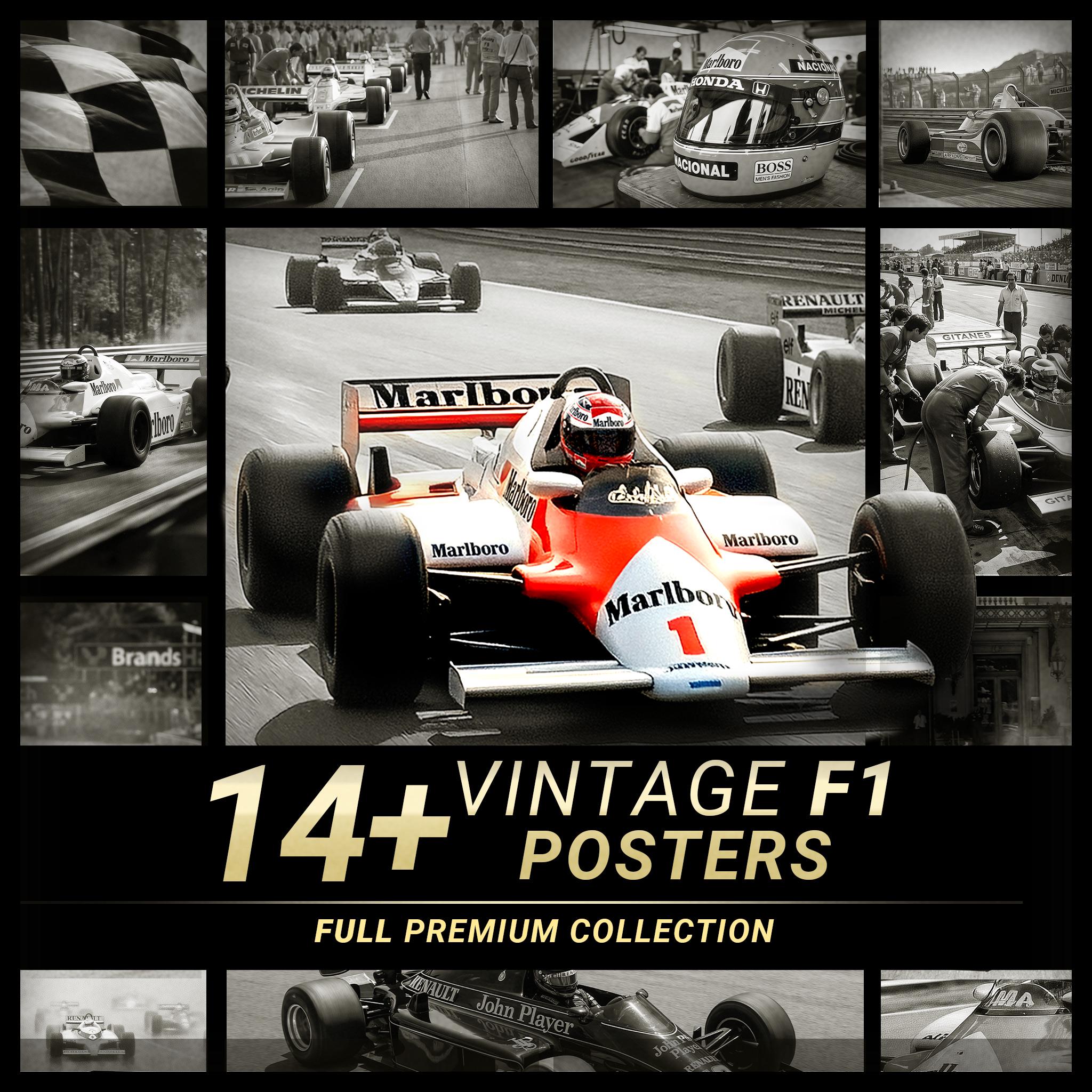 Vintage F1 Poster Collection, Black & White Portrait Art (14 Prints ...