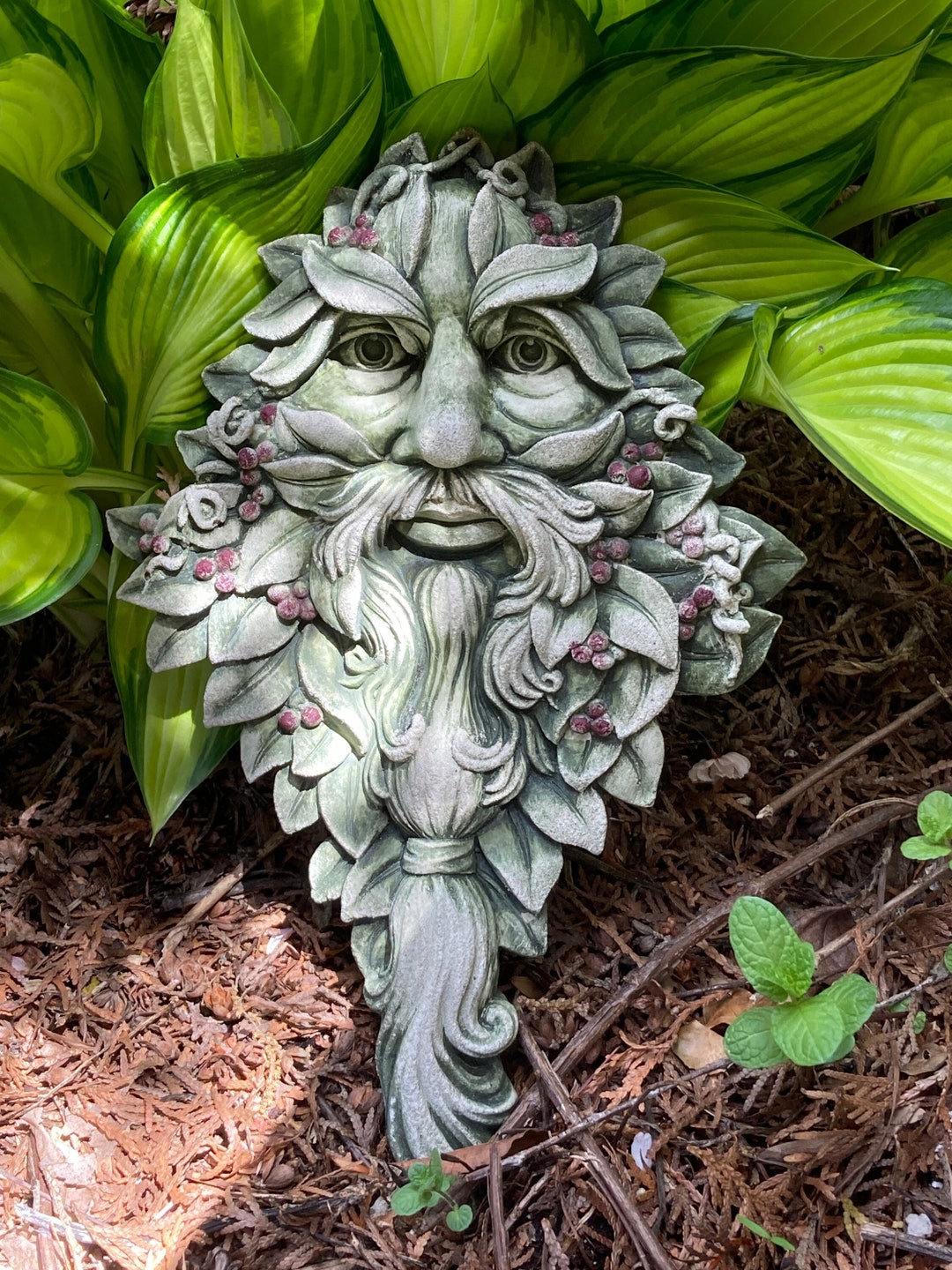 Green Man Face Concrete Large Statue Celtic Tree Leaf Wall Plaque ...