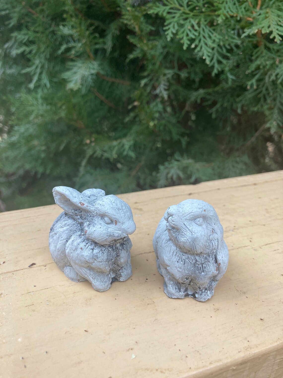 Pair of Bunny Garden Statues Handmade Concrete Rabbit | Etsy