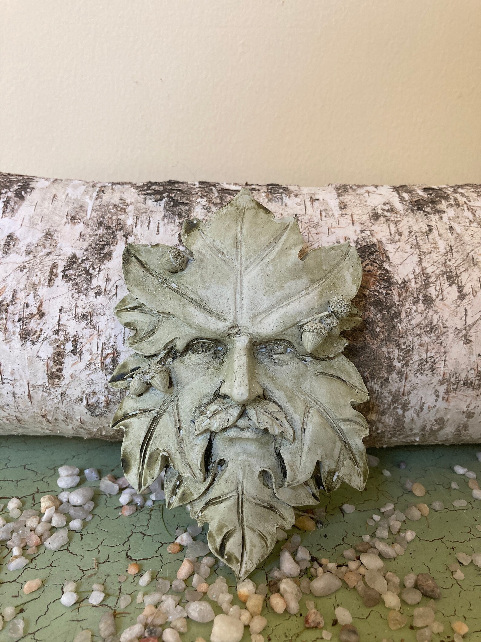 ONE Concrete Cement Small Green Man Garden Statue Oak Leaf - Etsy