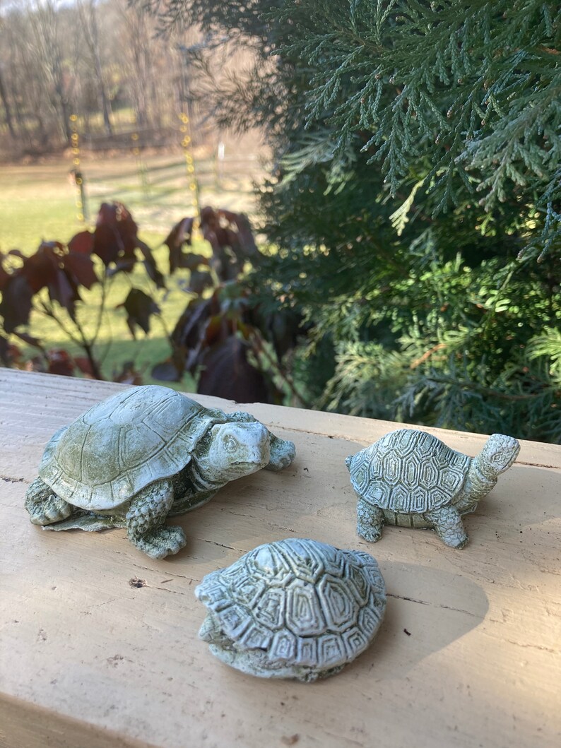 Handmade Concrete Turtle Family Set of 3 Fairy Garden Planter | Etsy