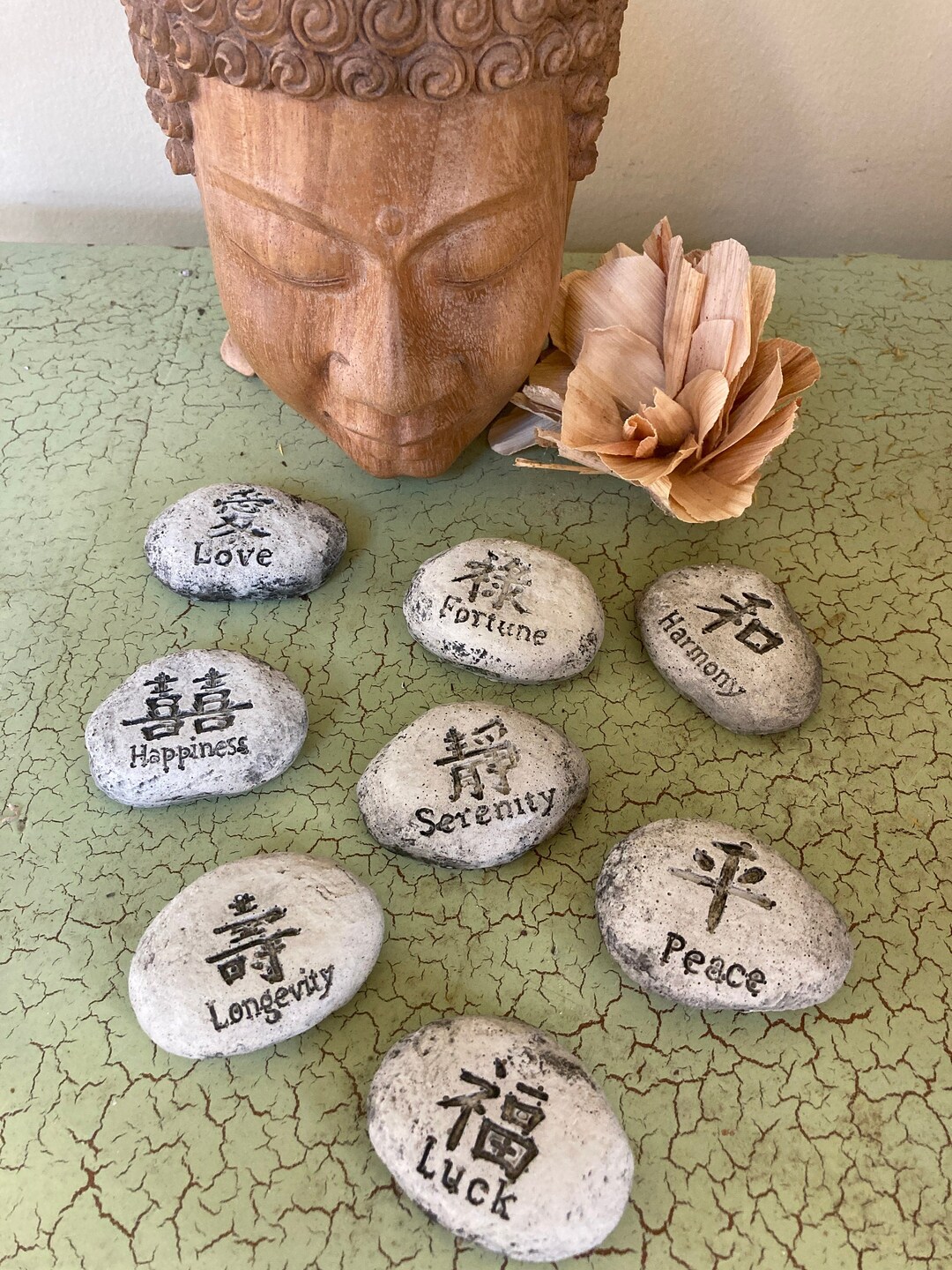 Handmade Concrete Chinese Asian Garden Word Set of 8 Stones Rocks - Etsy