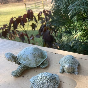 Handmade Concrete Turtle Family Set of 3 Fairy Garden Planter Statues ...