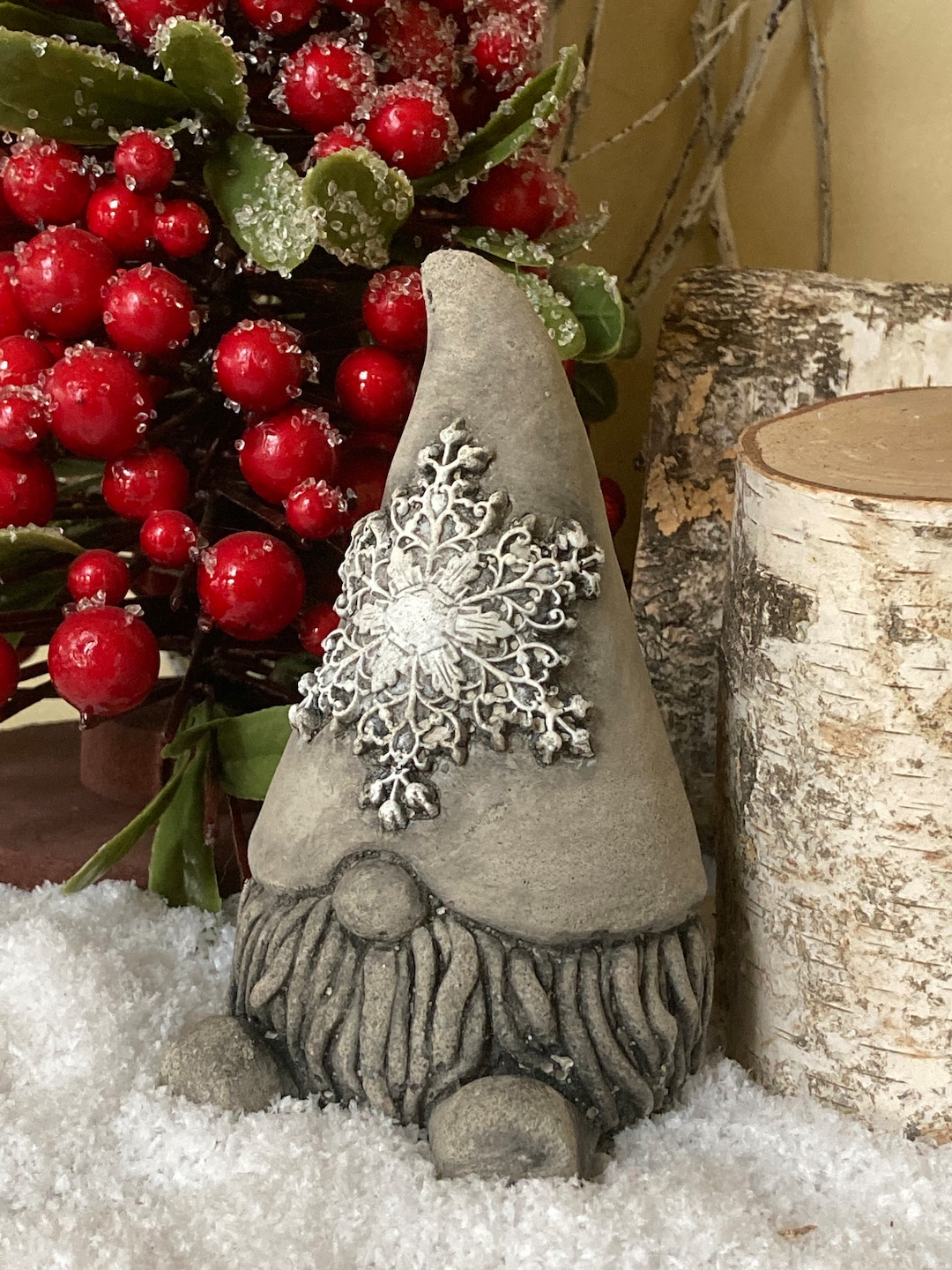 Concrete Gnome Snowflake Garden Statue Wintery Snowy Holiday Planter ...