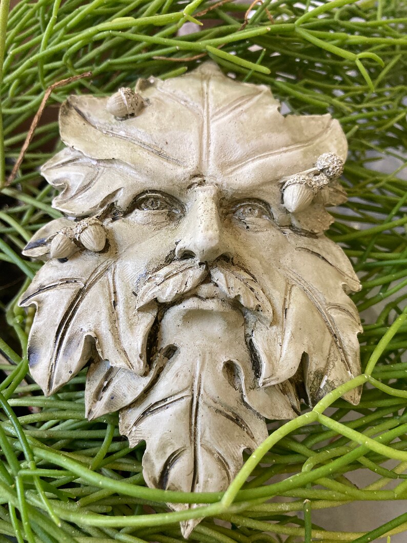 ONE Concrete Cement Small Green Man Garden Statue Oak Leaf - Etsy