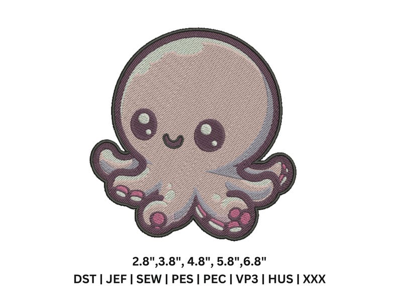 Kawaii Octopus Machine Embroidery Design (digital Download) - Etsy