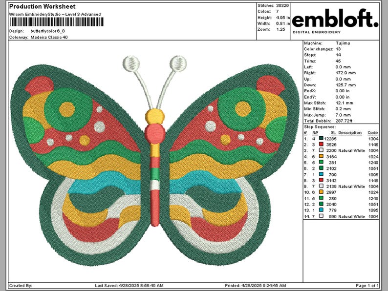 Colorful Butterfly Embroidery, Machine Embroidery Design, Embroidery ...