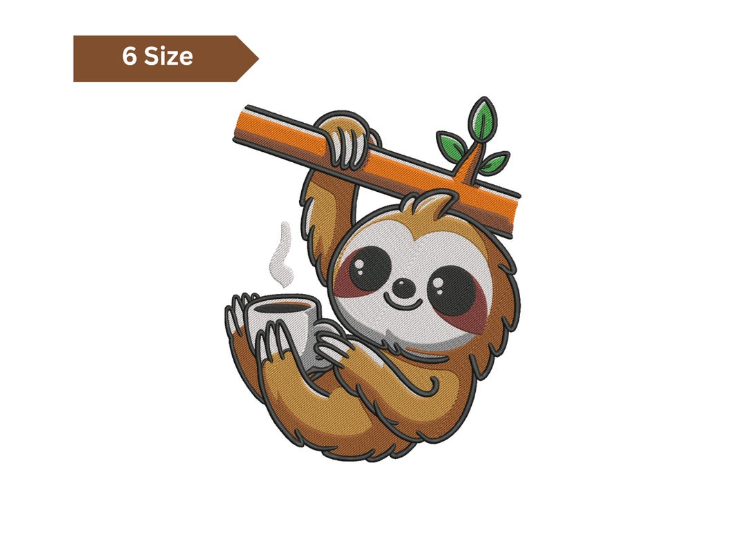 Coffee Sloth Machine Embroidery Design, Animal Art (digital Download ...