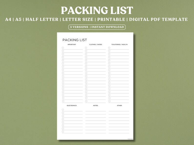 Travel Packing List Printable, Travel Checklist, Vacation Essentials ...