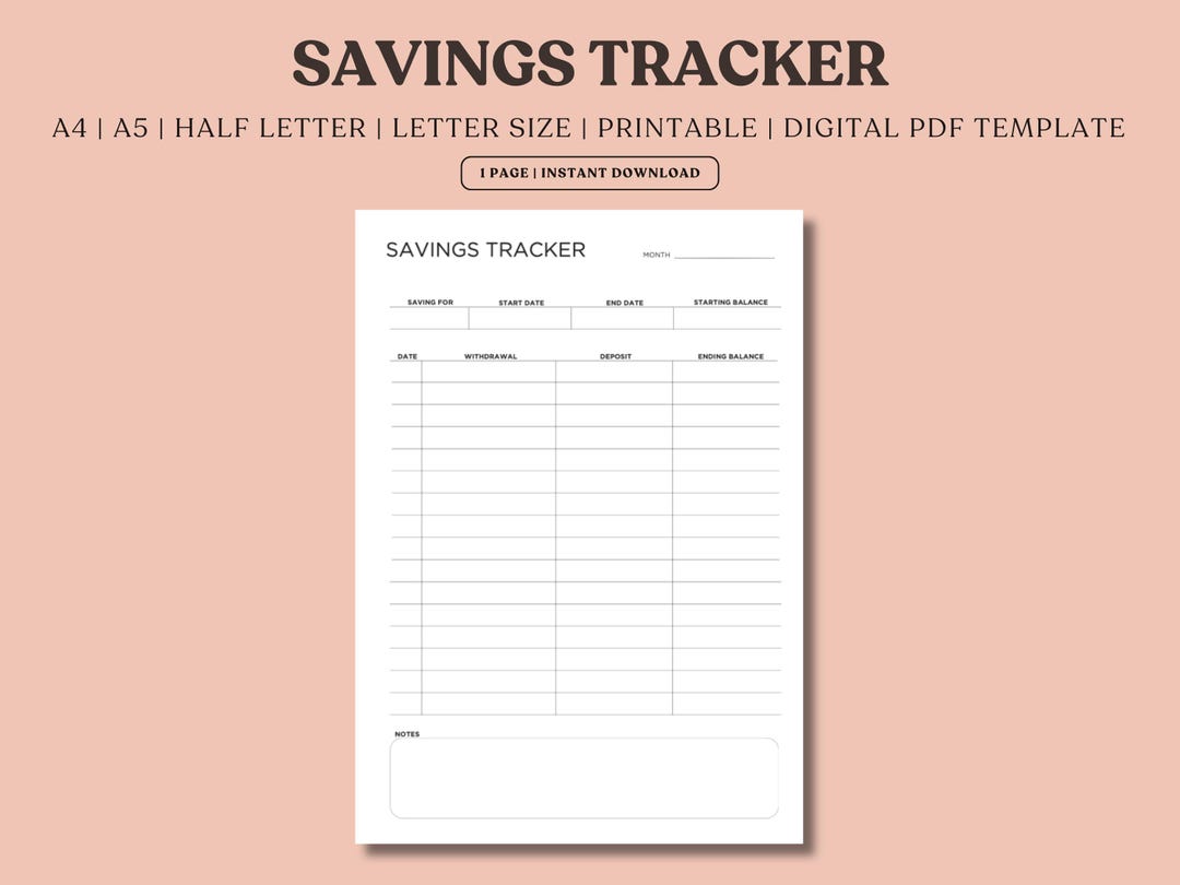 Savings Tracker Printable & Digital PDF Insert,money Saving Log,budget ...