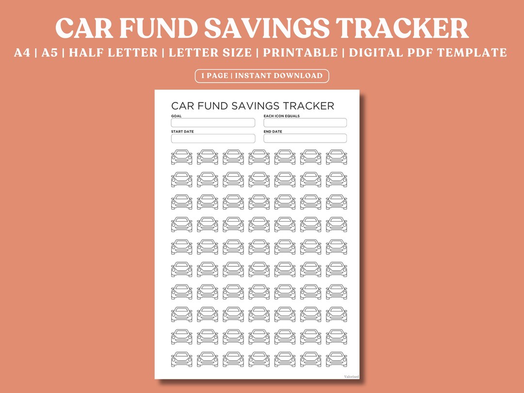 Car Fund Savings Tracker, Printable Vehicle Budget Planner, Auto ...