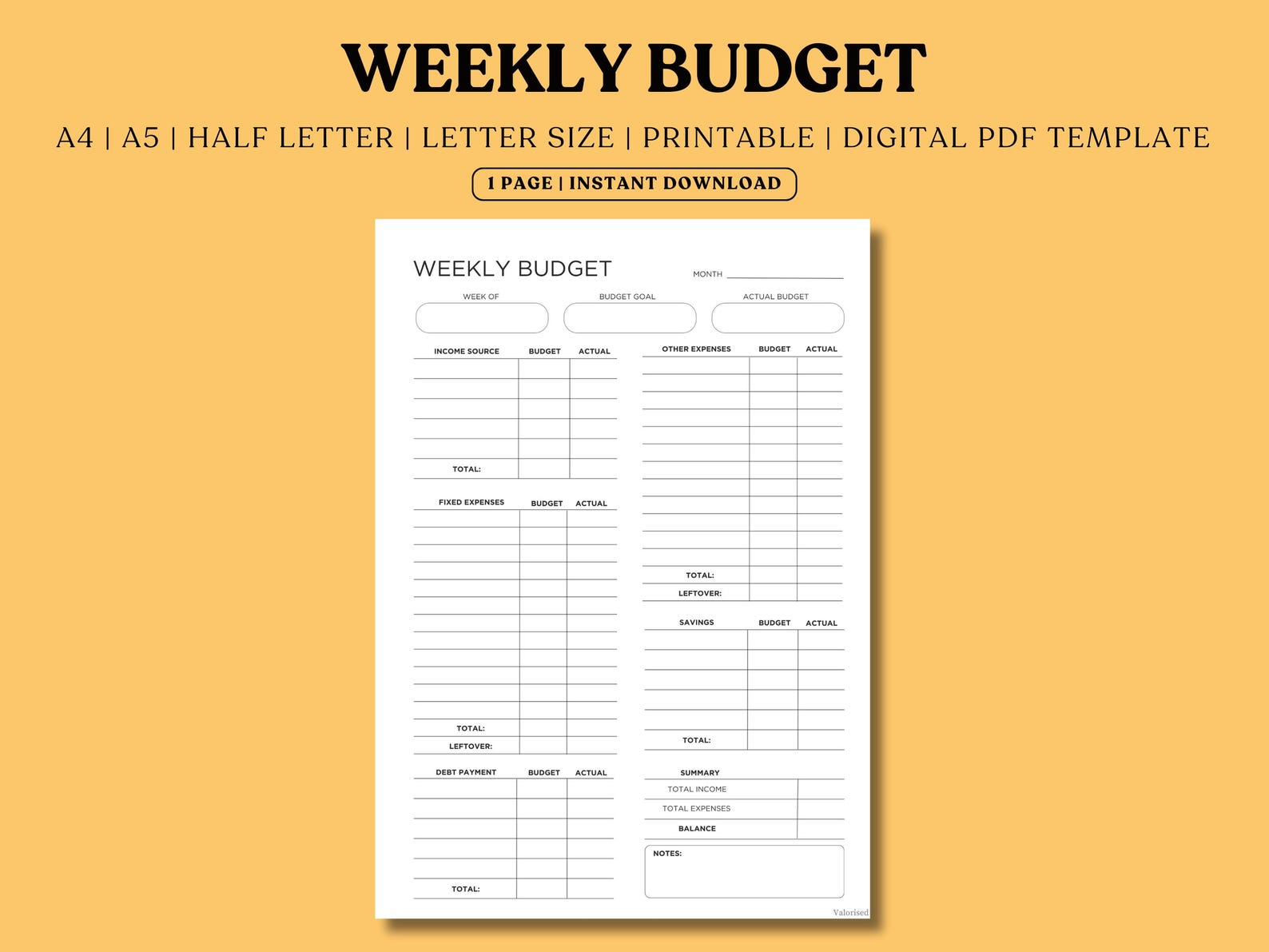 Weekly Budget Planner Printable, Expense Tracker, Money Management ...