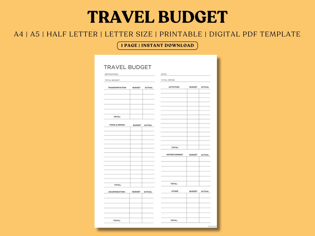 Travel Budget Planner Printable, Vacation Expense Tracker, Trip Cost ...