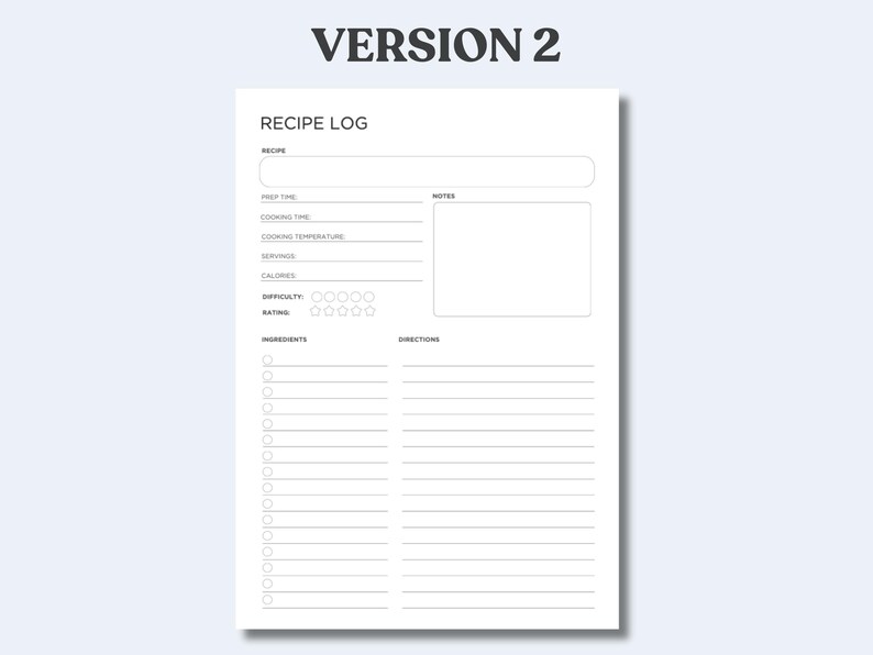 Recipe Log Printable, Cooking Journal, Meal Prep Planner, Kitchen ...