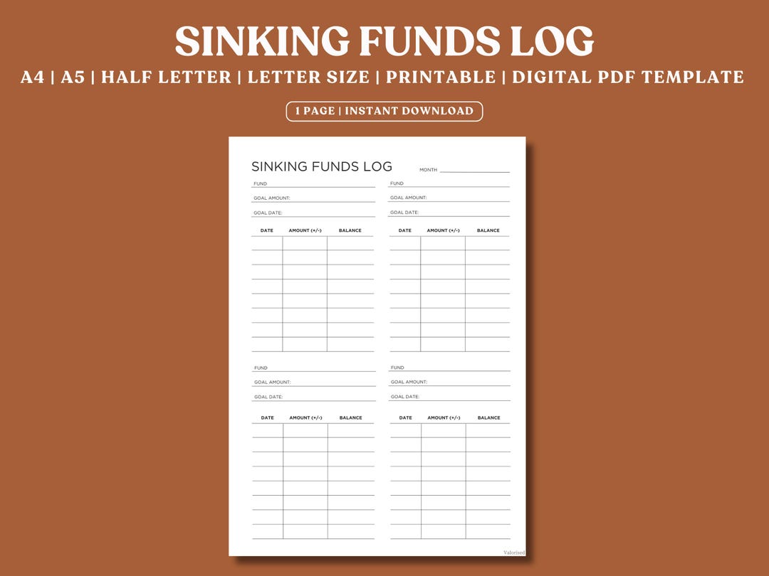 Sinking Funds Tracker Printable, Budget Planner, Savings Log, Financial ...