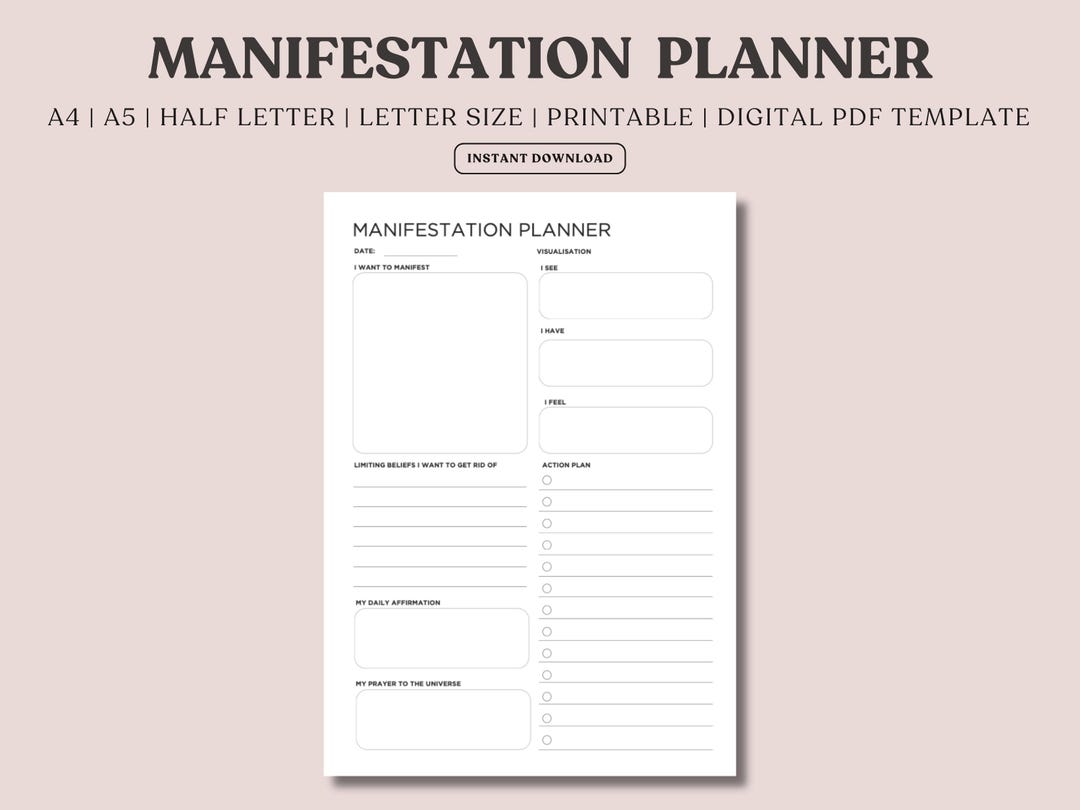 Manifestation Planner Printable, Affirmation Journal, Goal Setting ...