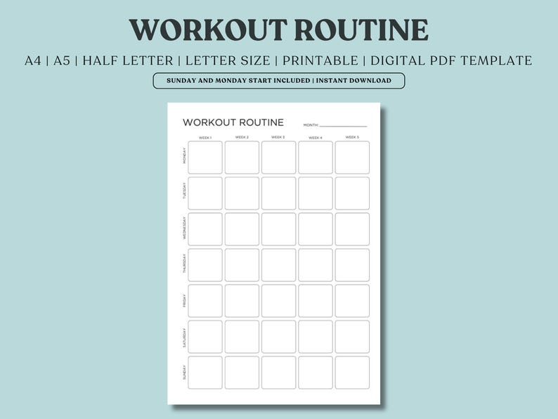 Workout Routine Printable, Weekly Fitness Planner Exercise Tracker ...