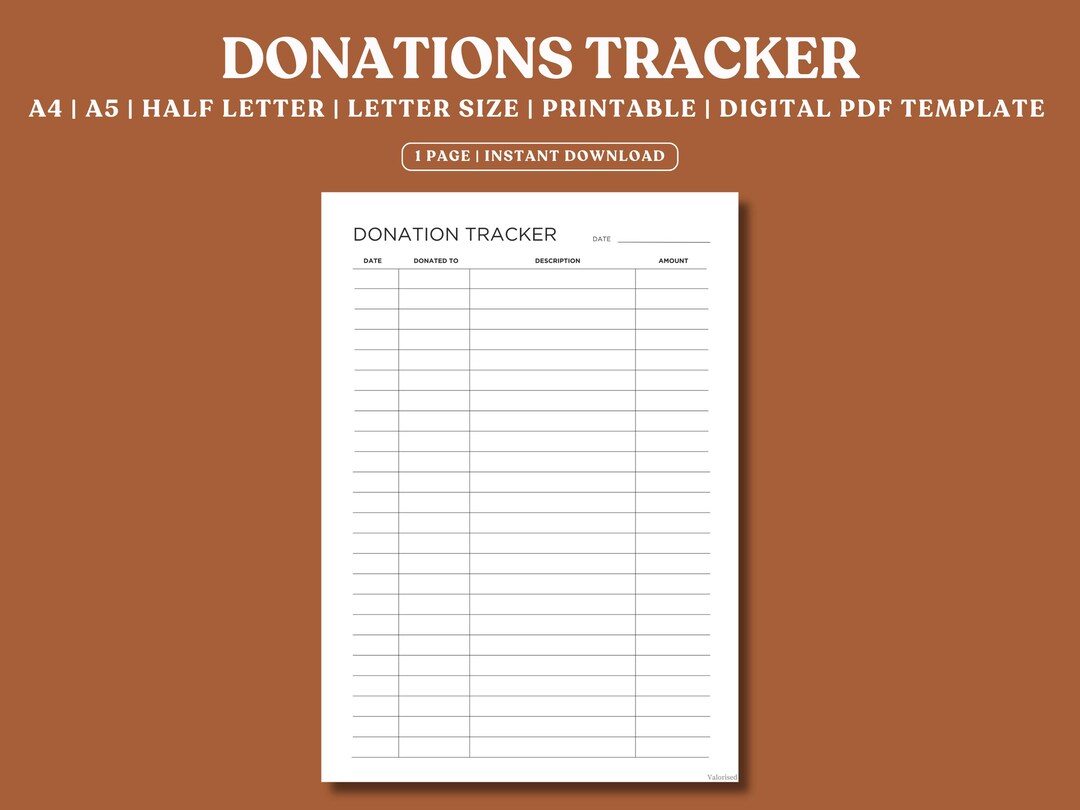 Donation Tracker Printable Charity Contribution Log Fundraising Budget ...