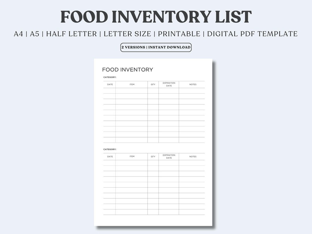 Food Inventory Printable, Kitchen Pantry Organizer, Freezer Stock ...