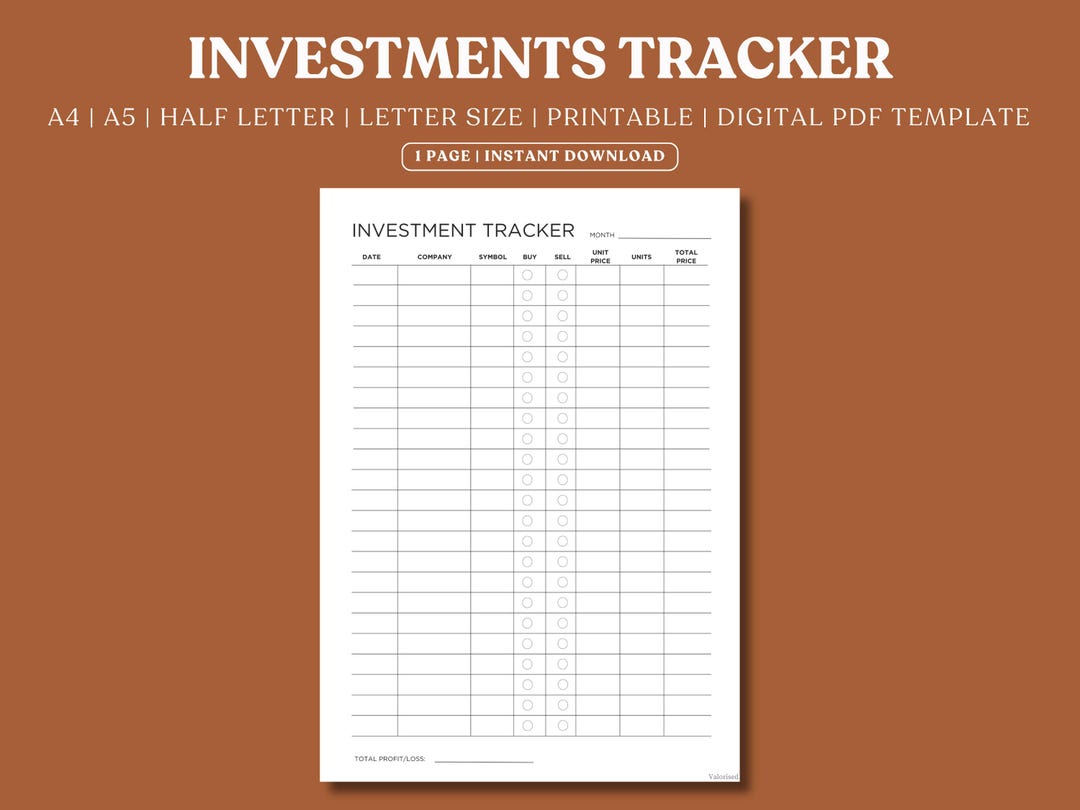 Investment Tracker Printable, Stock Portfolio Log, Finance Planner ...