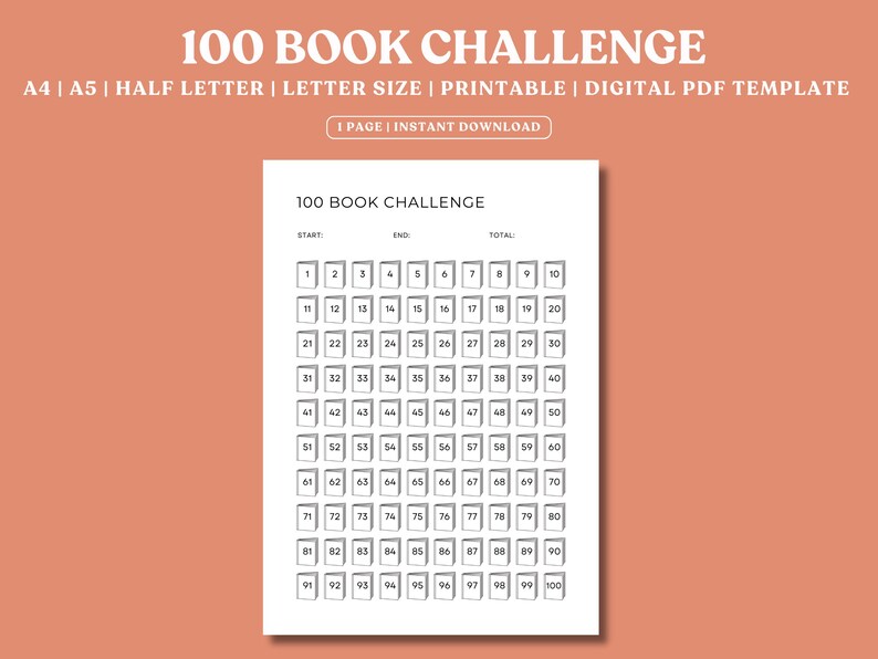 100 Book Challenge Tracker Printable, Reading Goal, Log Book Lovers ...