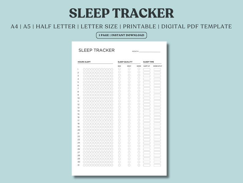 Sleep Tracker Printable, Daily Sleep Log, Sleep Quality Journal ...