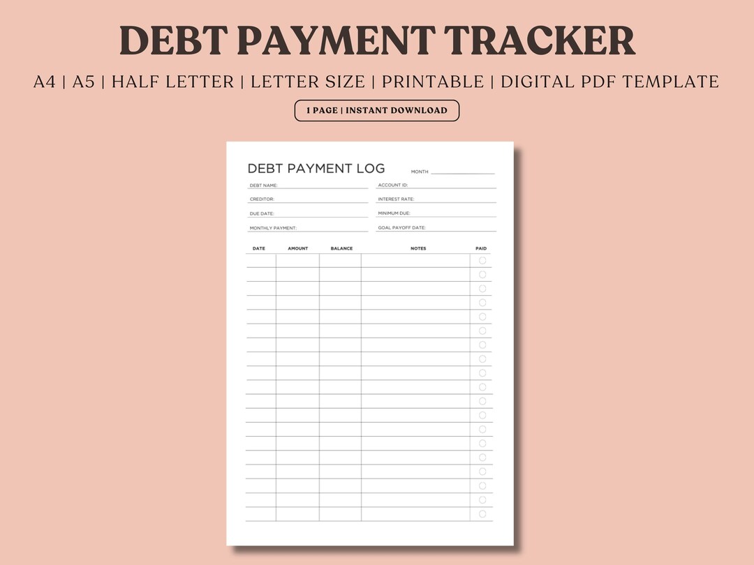 Debt Payment Tracker Printable, Debt Payoff Log Repayment Planner ...