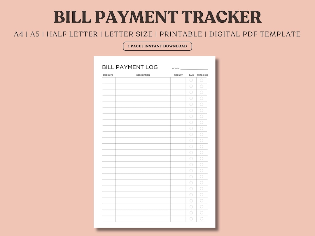 Bill Payment Tracker Printable, Monthly Expense Log, Finance Tracker ...