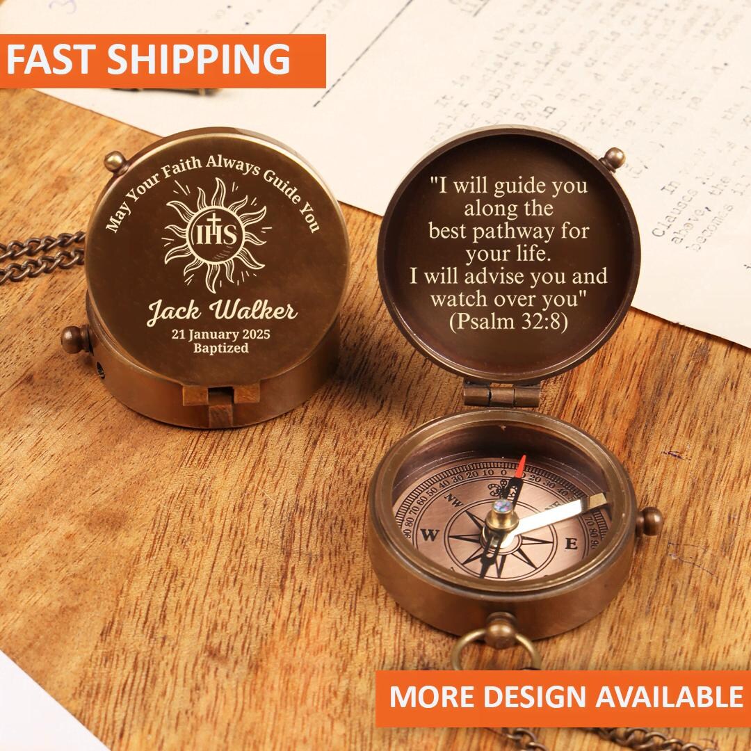Personalized Compass, First Communion Gift, Baptism Gift, Confirmation ...
