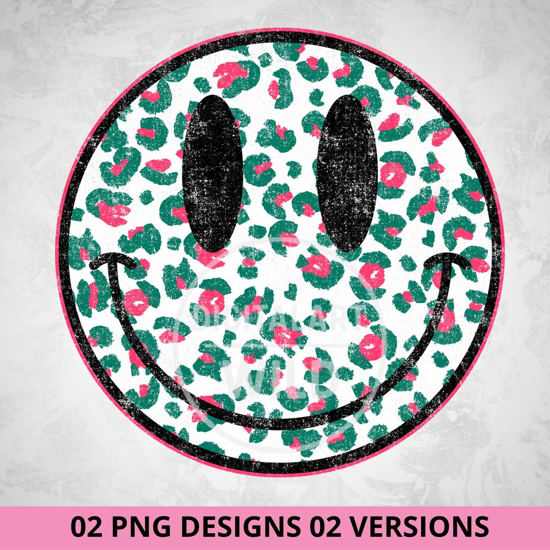 Leopard Smile Face PNG, Pink & Green Retro Happy, Leopard Smiley ...