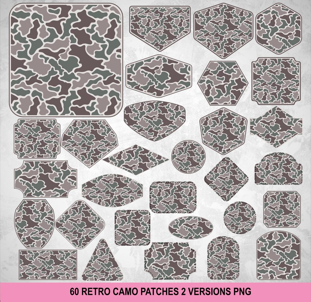 Duck Camo Patch PNG Bundle, 60 Vintage Camo Patches, Camouflage Frames ...