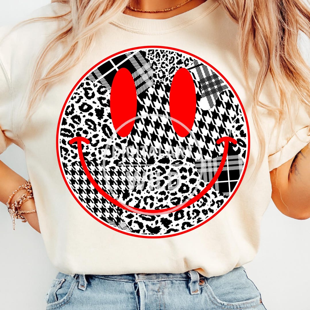 Smile Face Valentine PNG, Checkered Black White Smiley, Leopard Plaid ...