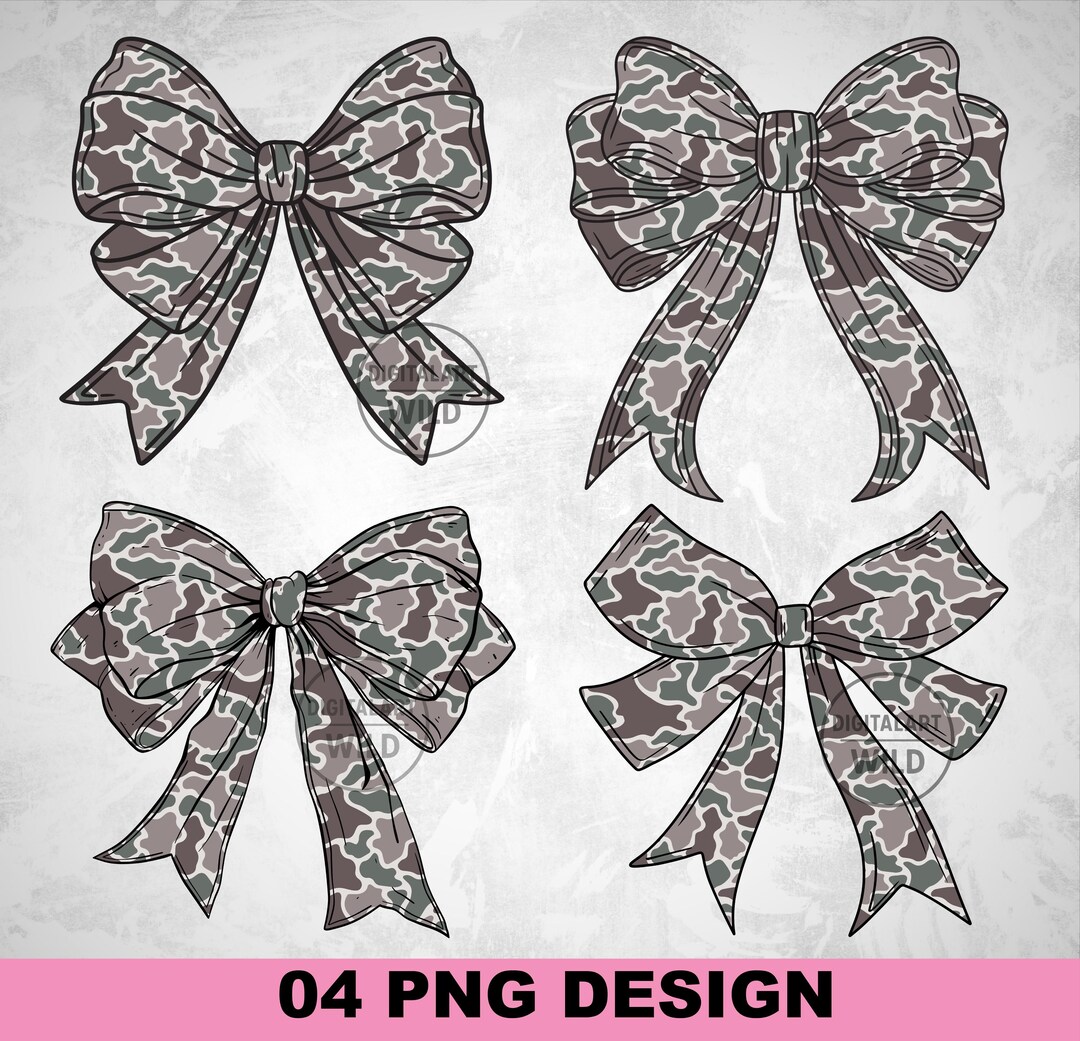 Camo Bow PNG Bundle, Camouflage Bow, Ribbon, Retro Vintage Coquette ...