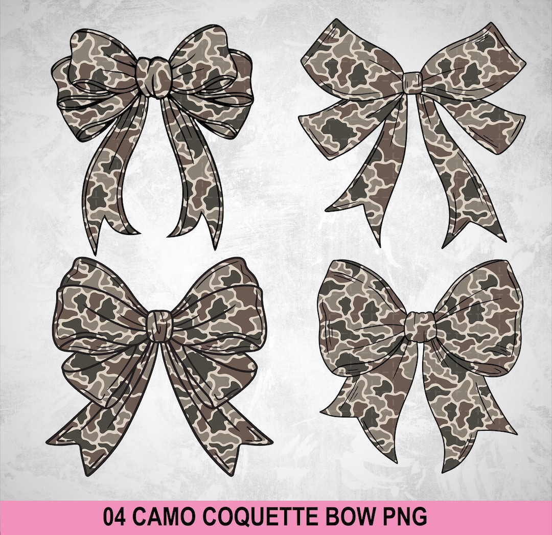 Camo Bow PNG Bundle, Camouflage Bow, Ribbon, Retro Vintage Coquette ...