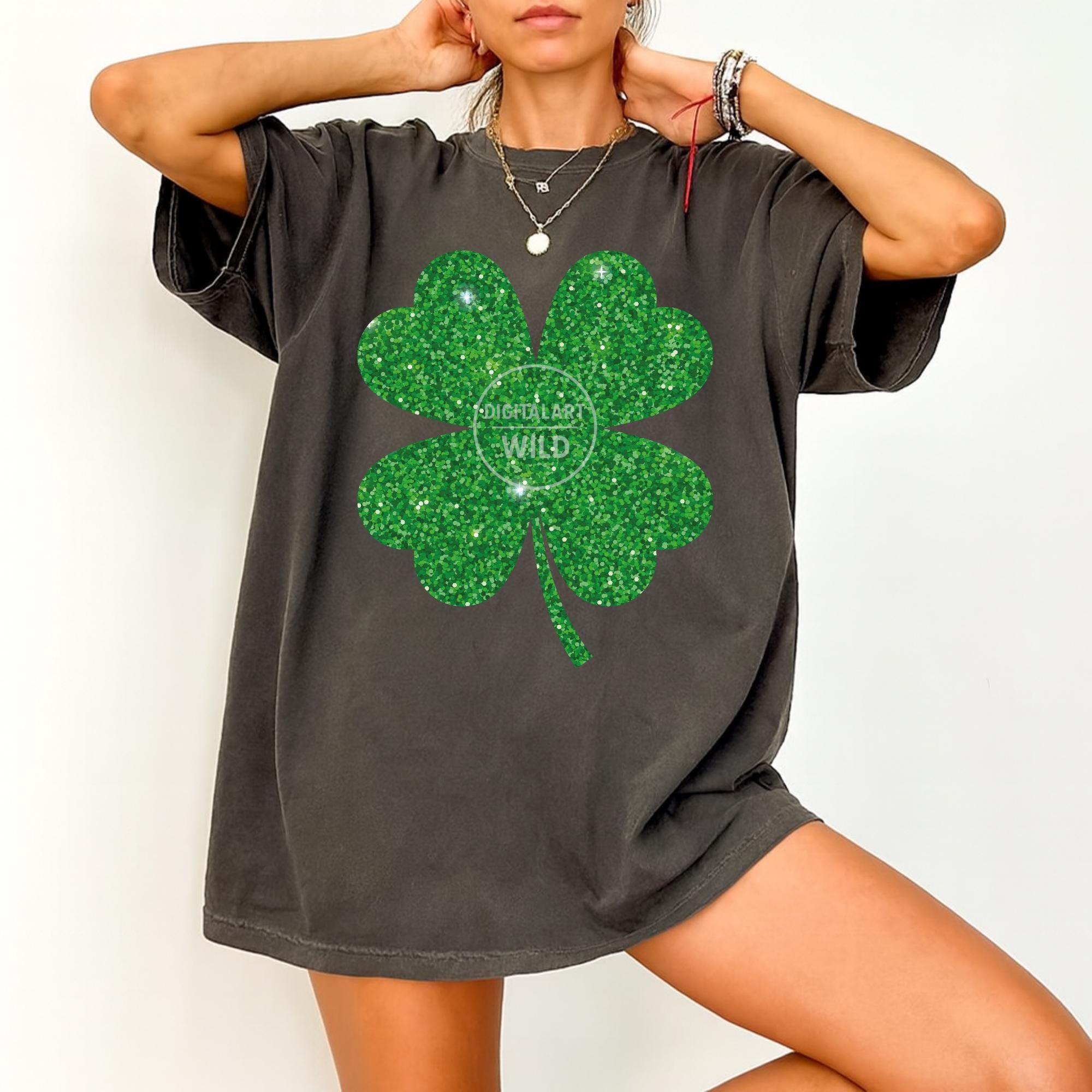 Green Glitter Shamrock Bundle PNG, Sparkly St Patrick’s Day, Four-leaf ...