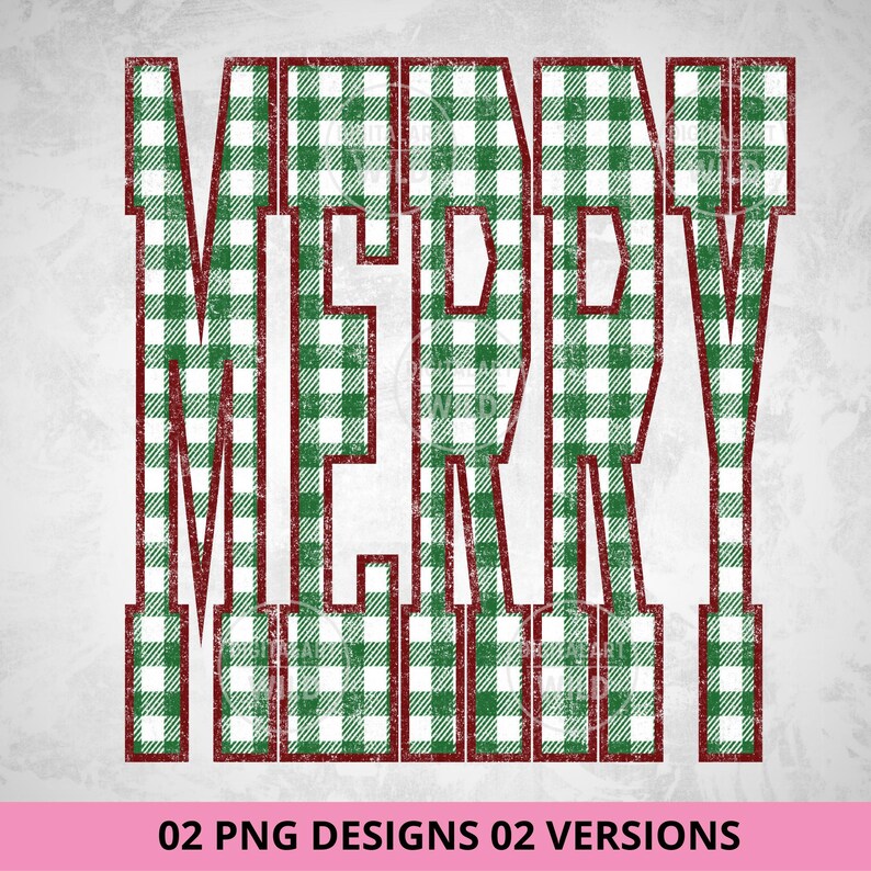 MERRY Christmas PNG | Green Gingham Checkered Lettering | Merry Varsity ...