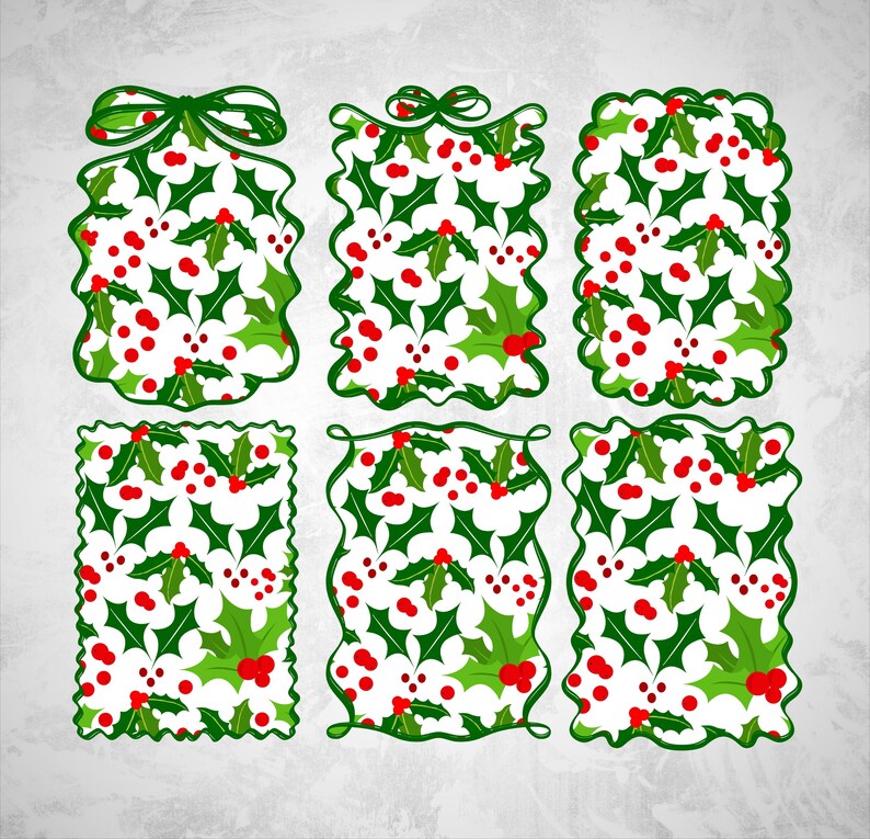 Christmas Border Bundle PNG, Festive Holiday Frames, Scalloped ...
