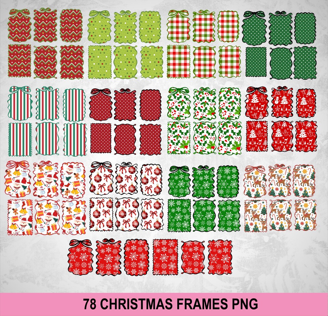 Christmas Border Bundle PNG, Festive Holiday Frames, Scalloped ...