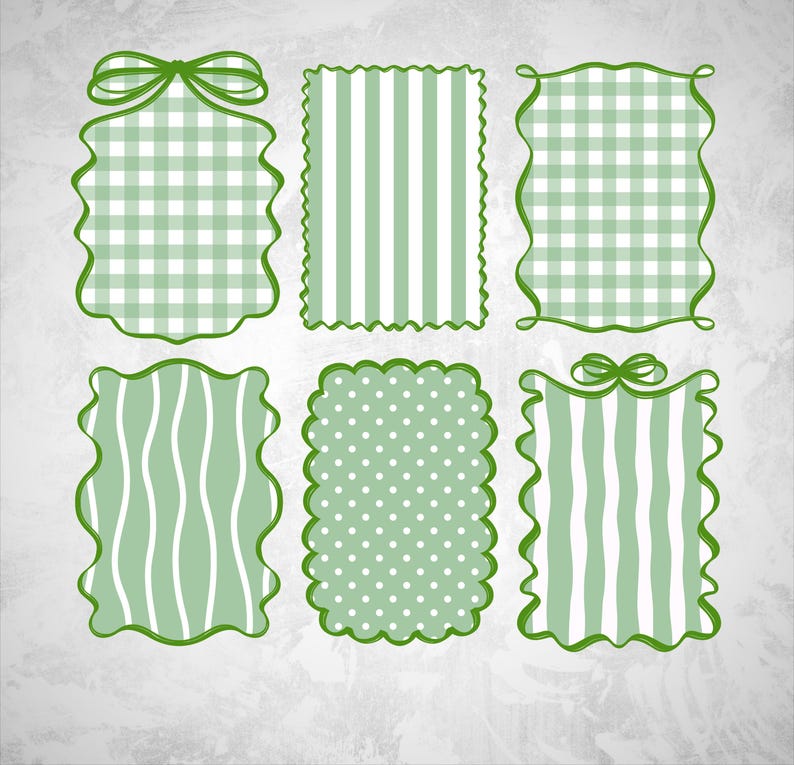 Whimsical Wavy Frame PNG Clipart Bundle, Hand-drawn Borders, Bow Ribbon ...