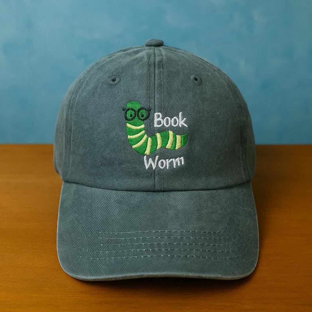 Book Worm Embroidered Hat – Funny Reading Cap With Cute Nerdy Worm ...